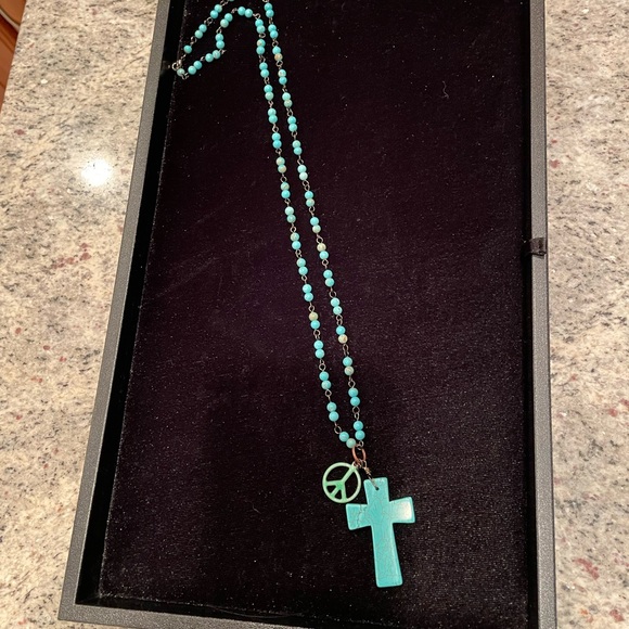 AlabeatyDesigns | Jewelry | New Turquoise Cross Peace Sign Necklace ...